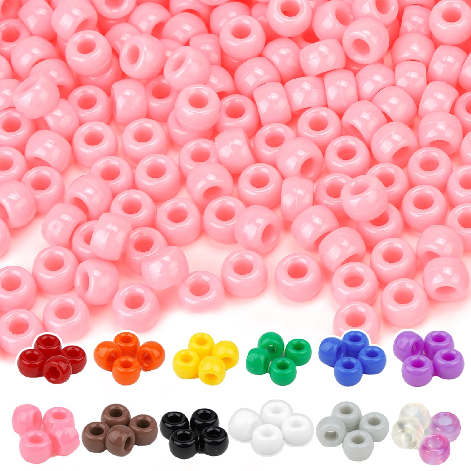 Snapklik.com : Pink Pony Beads Bulk 1000 Pcs 6x9mm, Large Hole Kandi ...