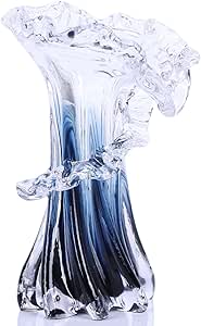 Amazon.com: 8.1" H Blue Ocean Wave Vase, Blown Glass Vase, Unique ...