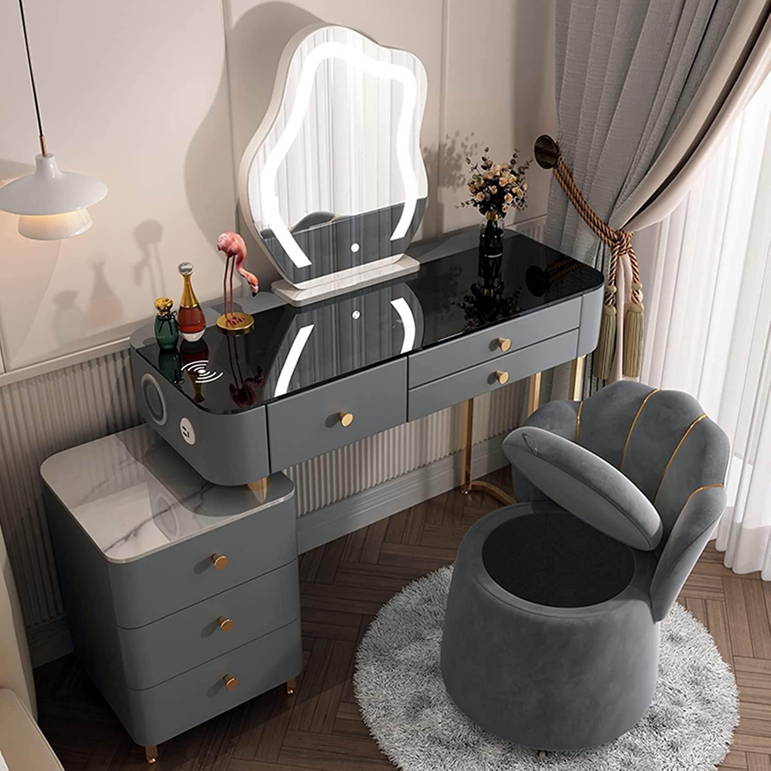 Makeup Vanity - Vanity Desk Set with Wireless Charging Station ...