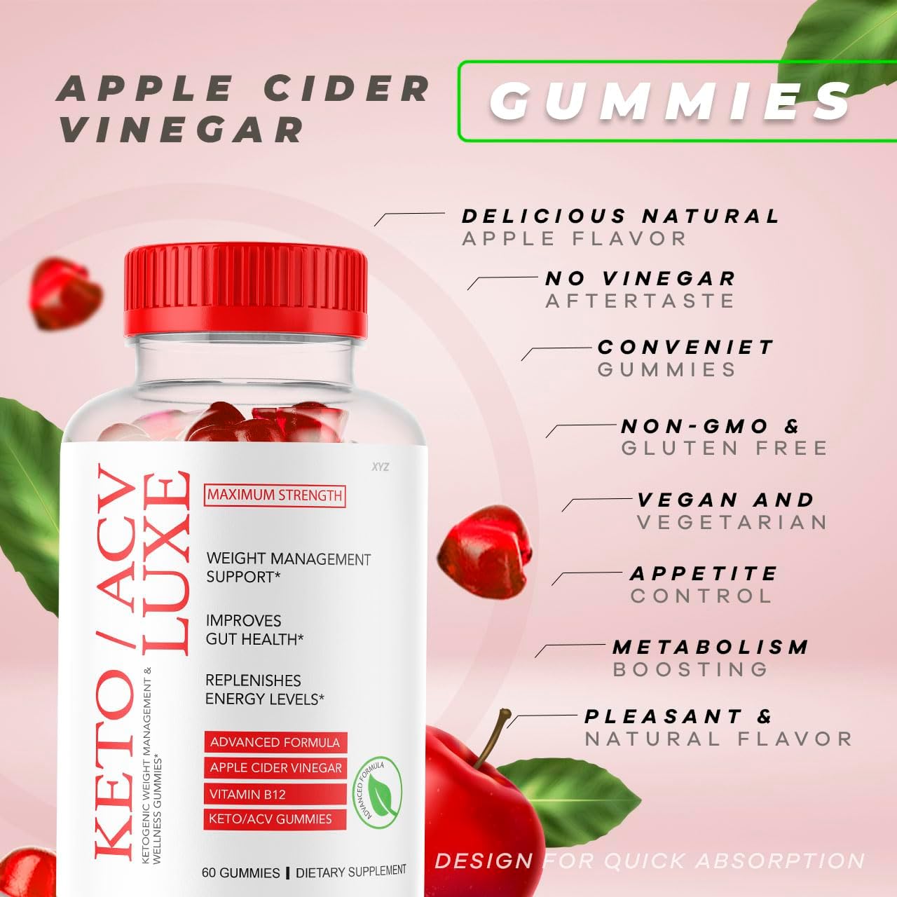 Paquete de 3 gomitas Keto Luxe ACV Gomitas Keto Luxe de gran sabor, gomitas Keto ACV Luxe ...