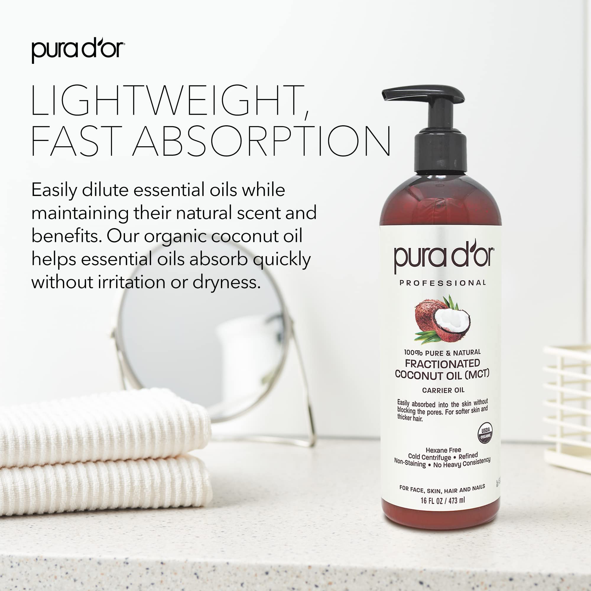 Snapklik.com : PURA DOR 16 Oz ORGANIC Fractionated Coconut Oil - MCT ...