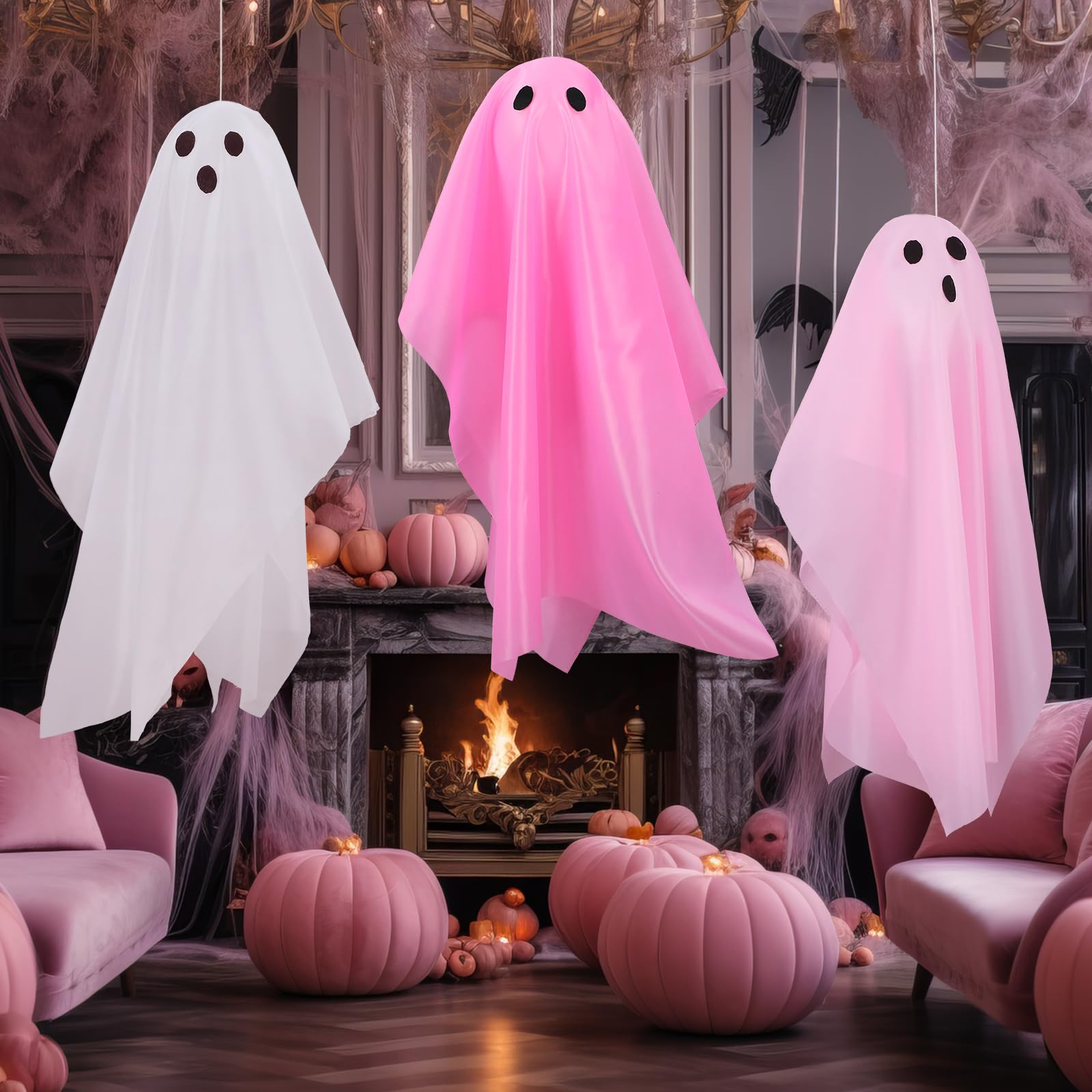 Snapklik.com : 3 Pcs Pink Halloween Hanging Ghost Decorations Ghost ...