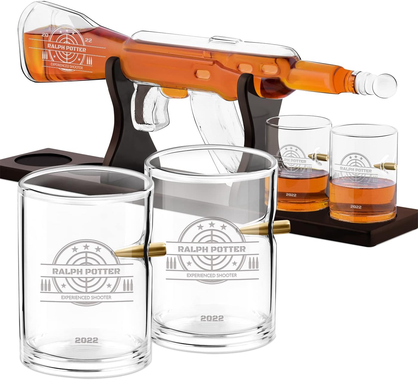 Maverton Rifle-Shaped Whiskey Decanter + a Set of 4 Whiskey Glasses ...