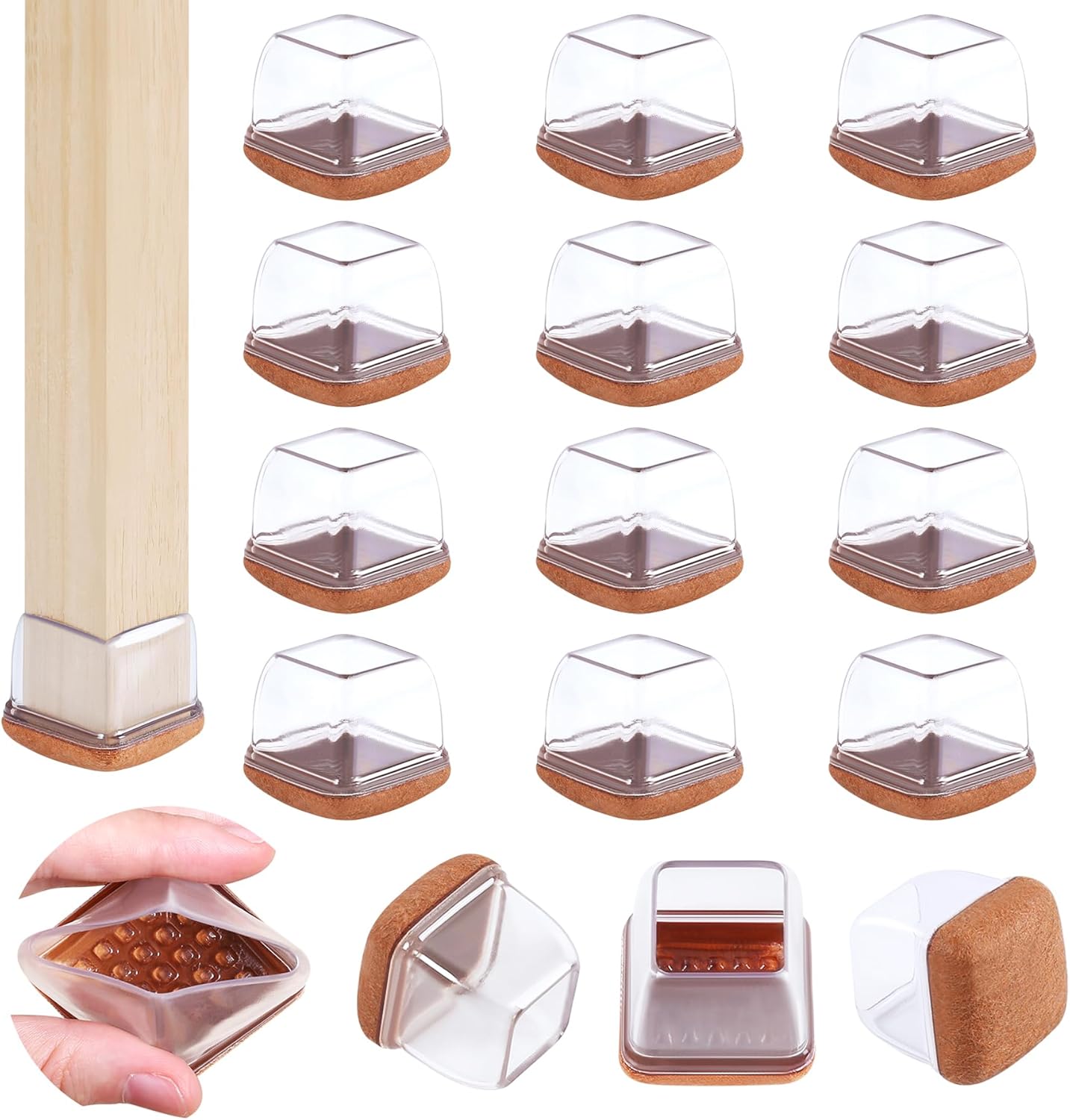 16 Pcs Chair Leg Floor Protectors for Hardwood Floors - Square Silicone ...