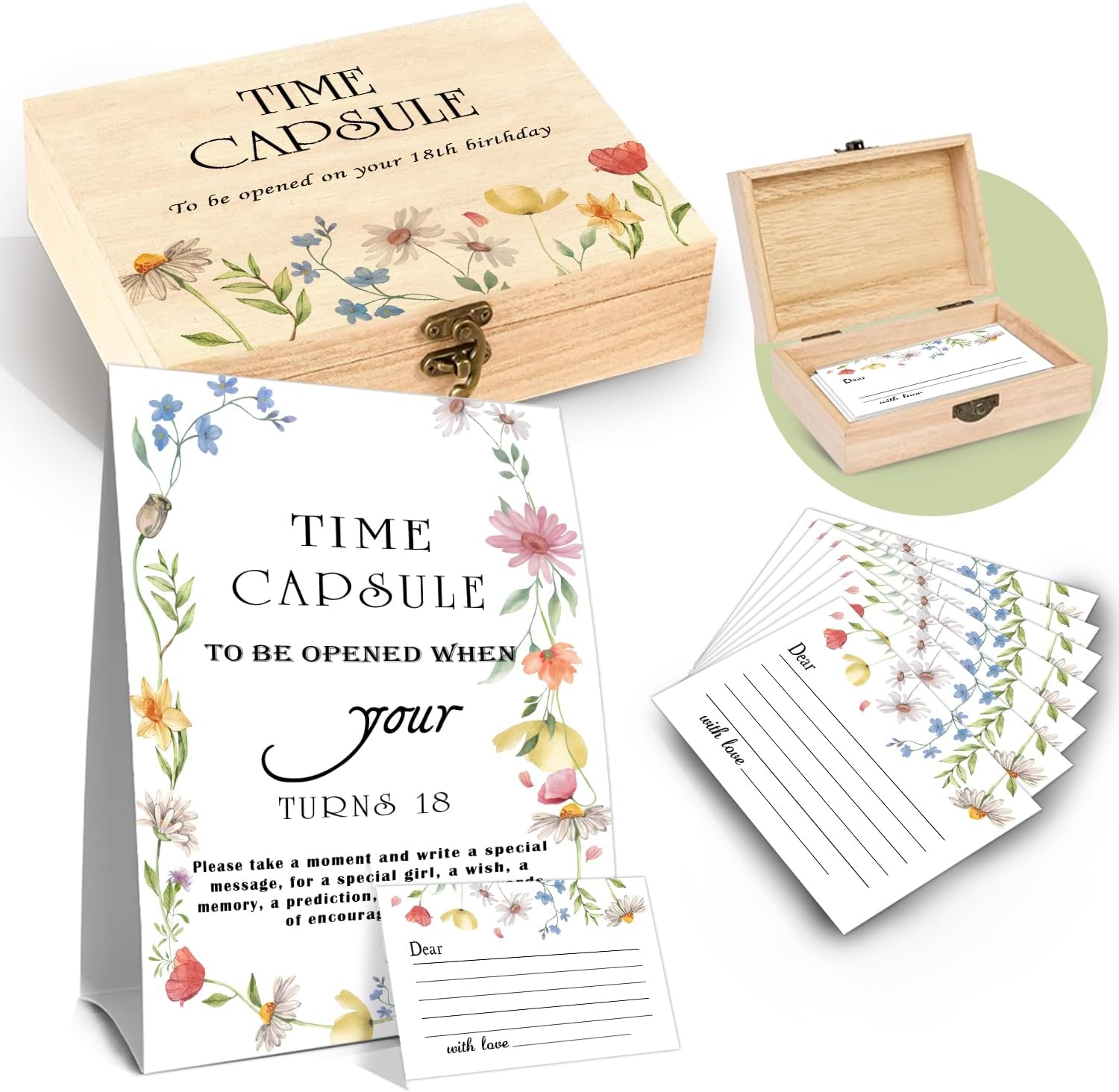 Amazon.com: DEANHOT Floral Time Capsule Set, with 50 Message Cards and ...