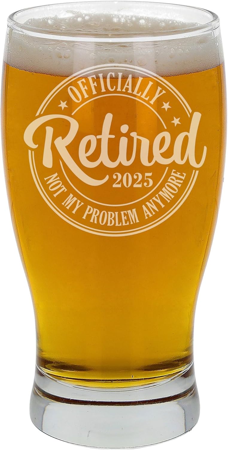 Officially Retired 2025 Engraved Retirement Beer Glass Gift - Funny ...