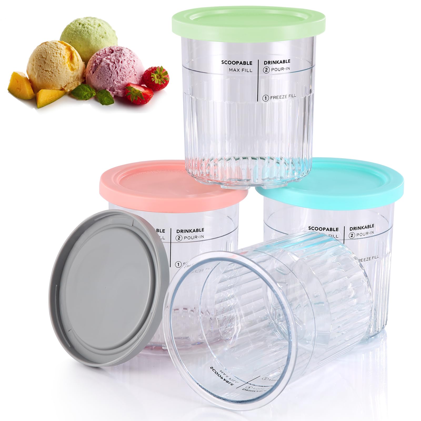 Snapklik.com : PCTTOIL 4 Pack Ice Cream Pints And Lids Compatible