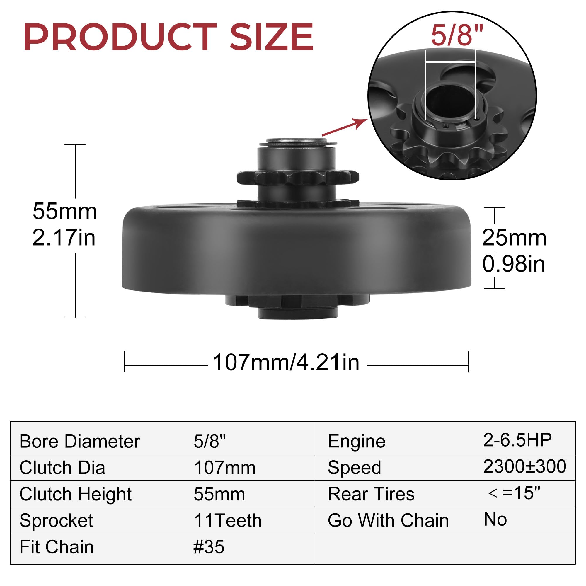 Snapklik.com : Go Kart Clutch 5/8" Bore, 11 Tooth Centrifugal Clutch ...