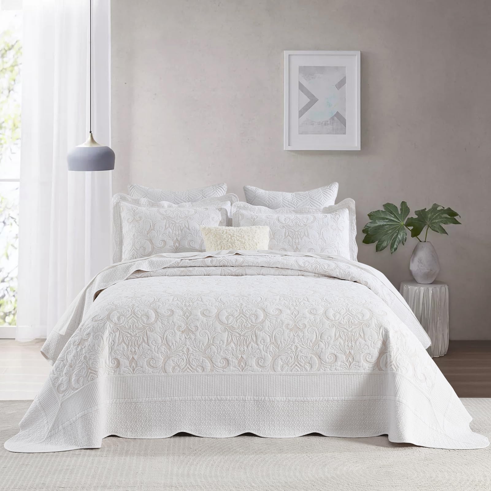 Amazon.com: FineStichery 100% Cotton Oversized Bedspread Quilt Coverlet ...