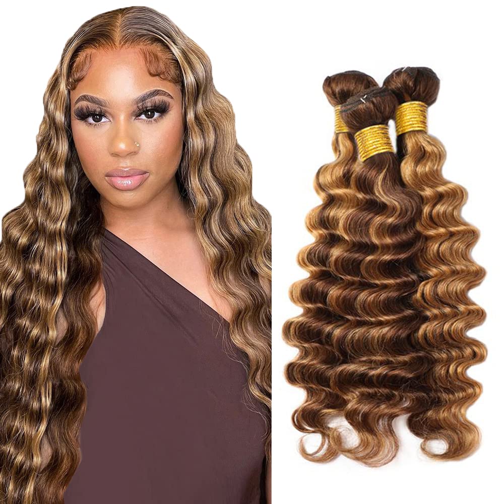 Amazon.com : Highlight Deep Wave Bundle Ombre Human Hair Bundle 8A Brazilian Virgin Blonde Deep ...