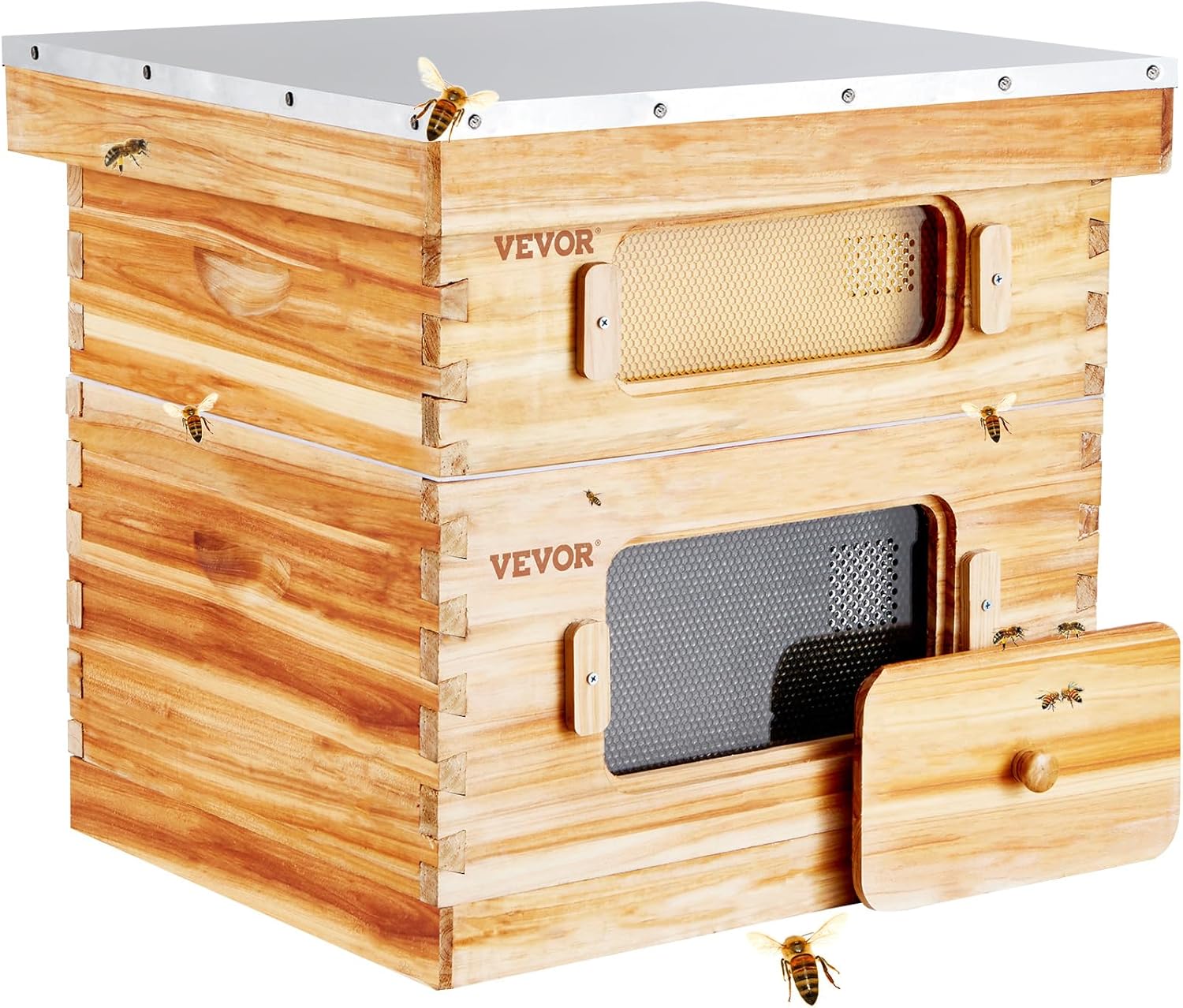 VEVOR Bee Hive Deep Box Starter Kit, 100% Beeswax Coated Natural Fir ...