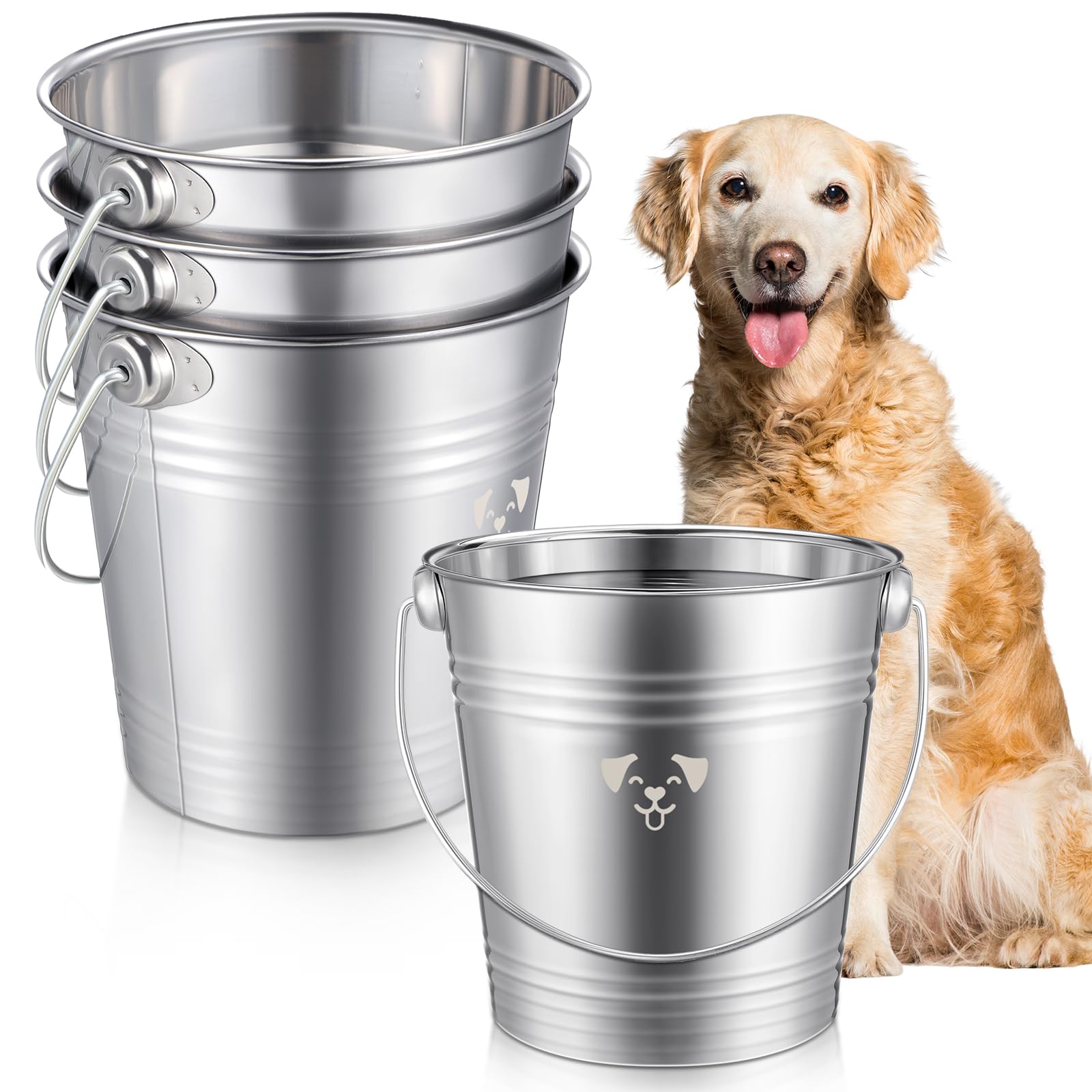 Pet Supplies : Hicarer 4 Pcs Stainless Steel Bucket for Dogs Metal Pail ...