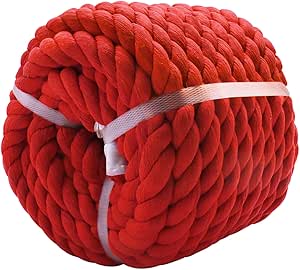 Twisted Red Cotton Rope 1 inch x 50 feet Triple-Strand Natural Thick ...