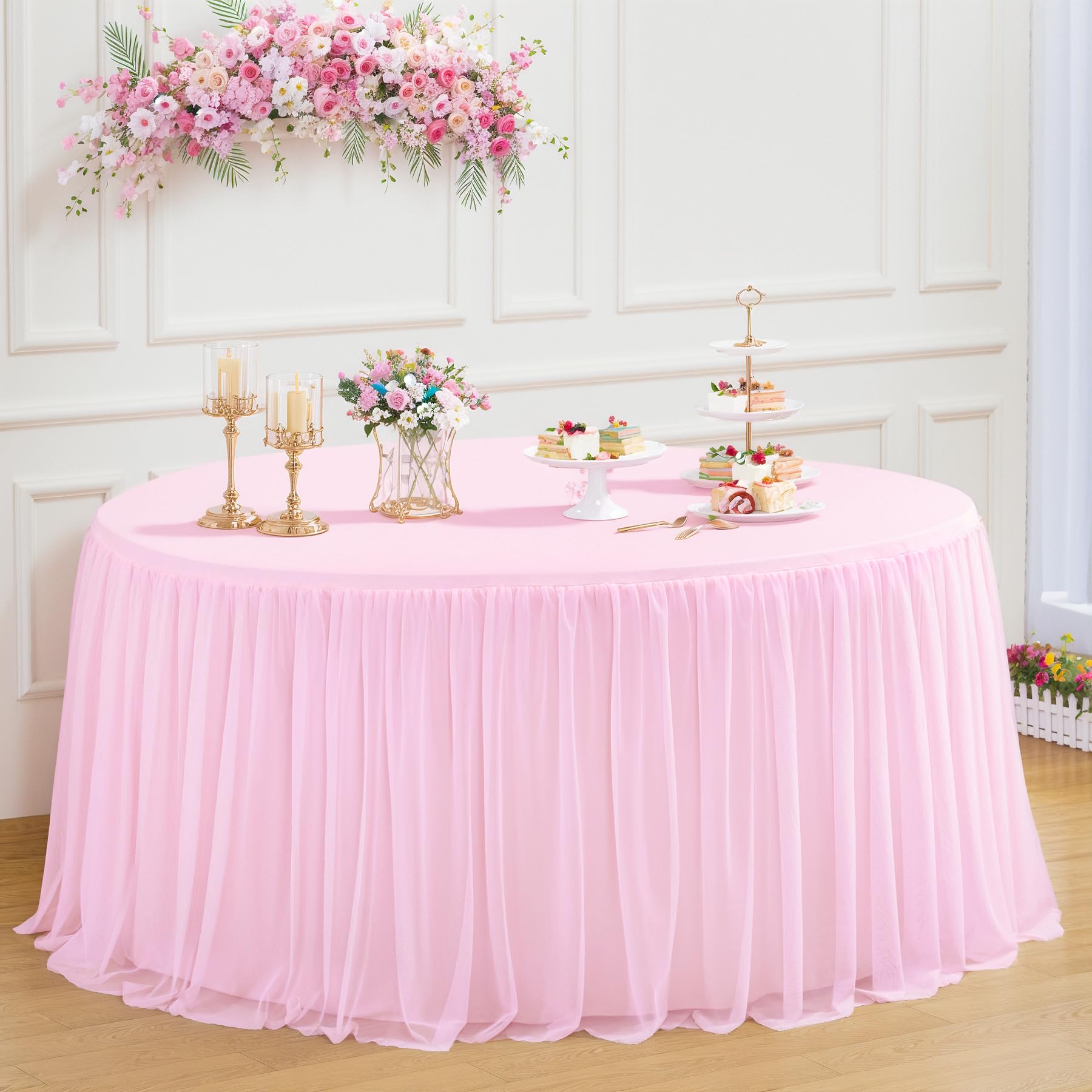 Amazon.com: Suppromo Tulle Pink Round Tablecloths for 72 inch Table ...