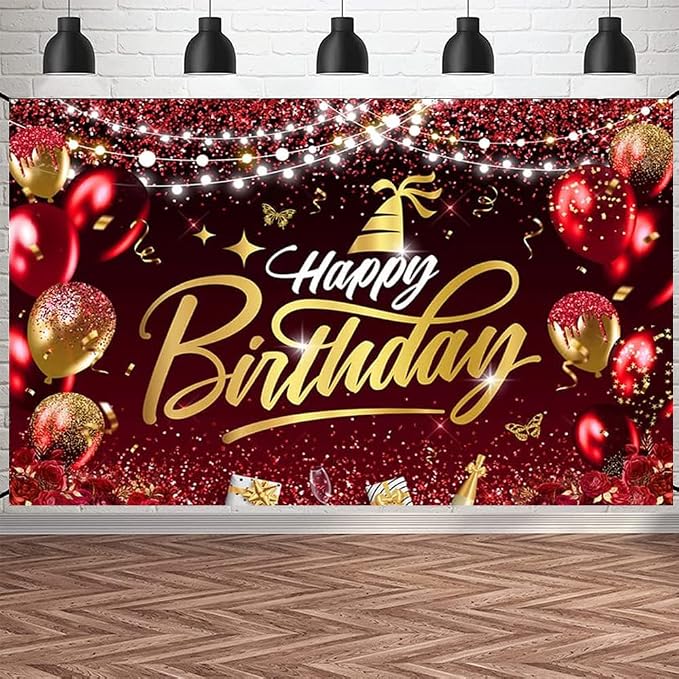 Amazon.com: Red and Gold Birthday Banner - Indoor/Outdoor Party ...