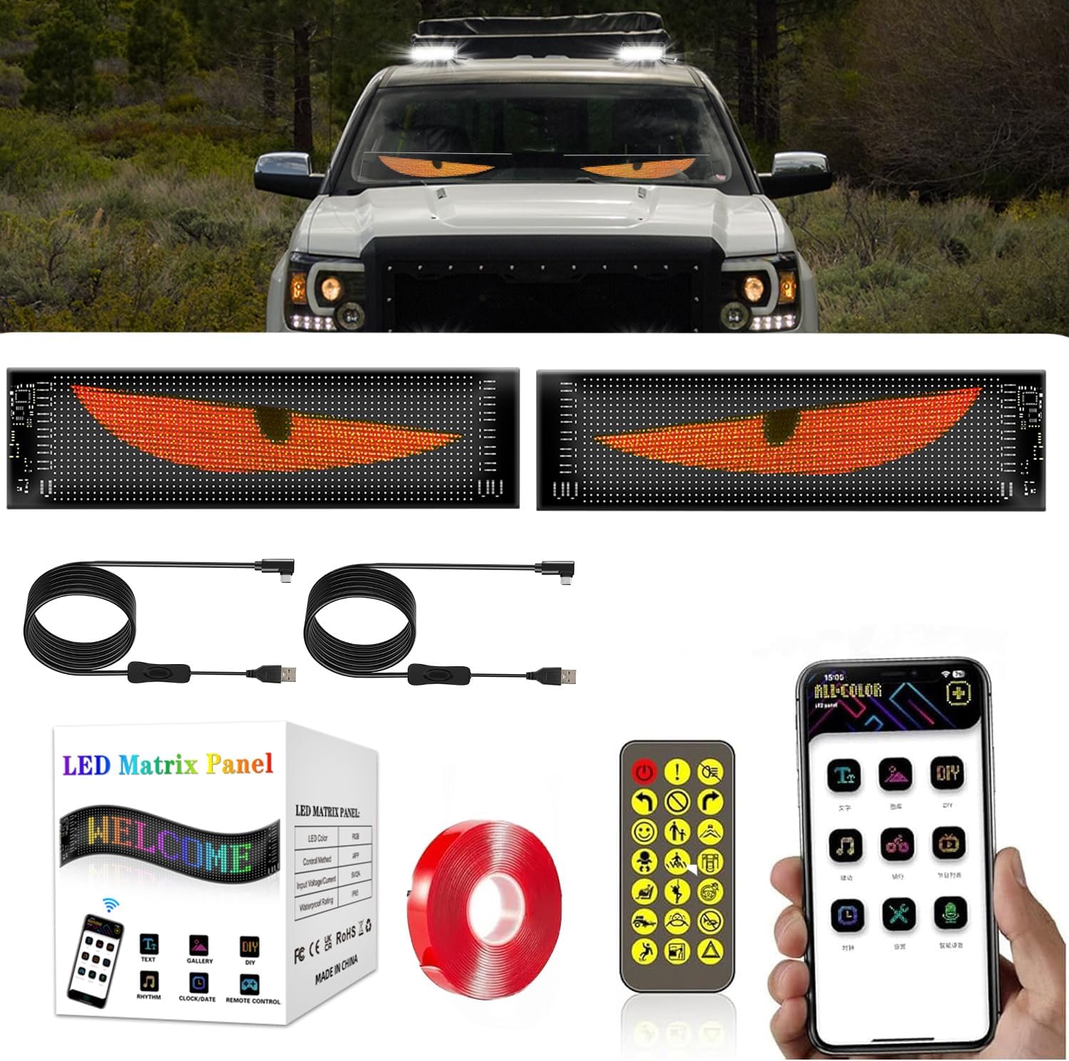Amazon.com: Devil Eyes Light for Cars, Programmable Flexible Car Window ...
