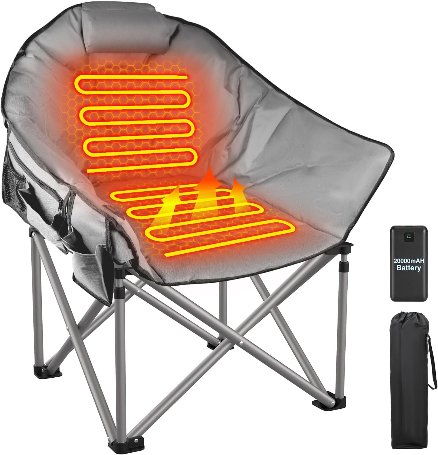 Amazon.com: VIVOHOME Oversized Heated Camping Chair, Portable Folding ...