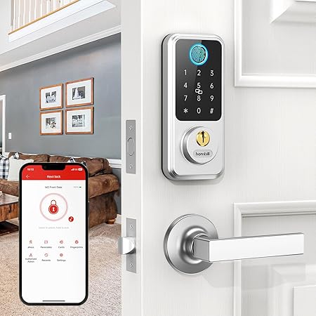 Smart Locks for Front Door with Lever Handles Set - Keyless Entry Deadbolt with Handle Door ...