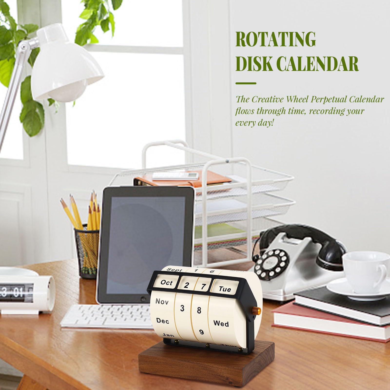 Snapklik.com : Wooden Perpetual Calendar For Office Desk Decor, Rotary ...