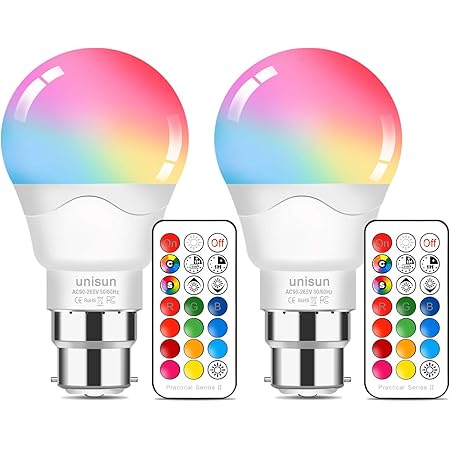 Colour Changing Light Bulb B22 Dimmable 6W, Remote Control LED Bulbs ...