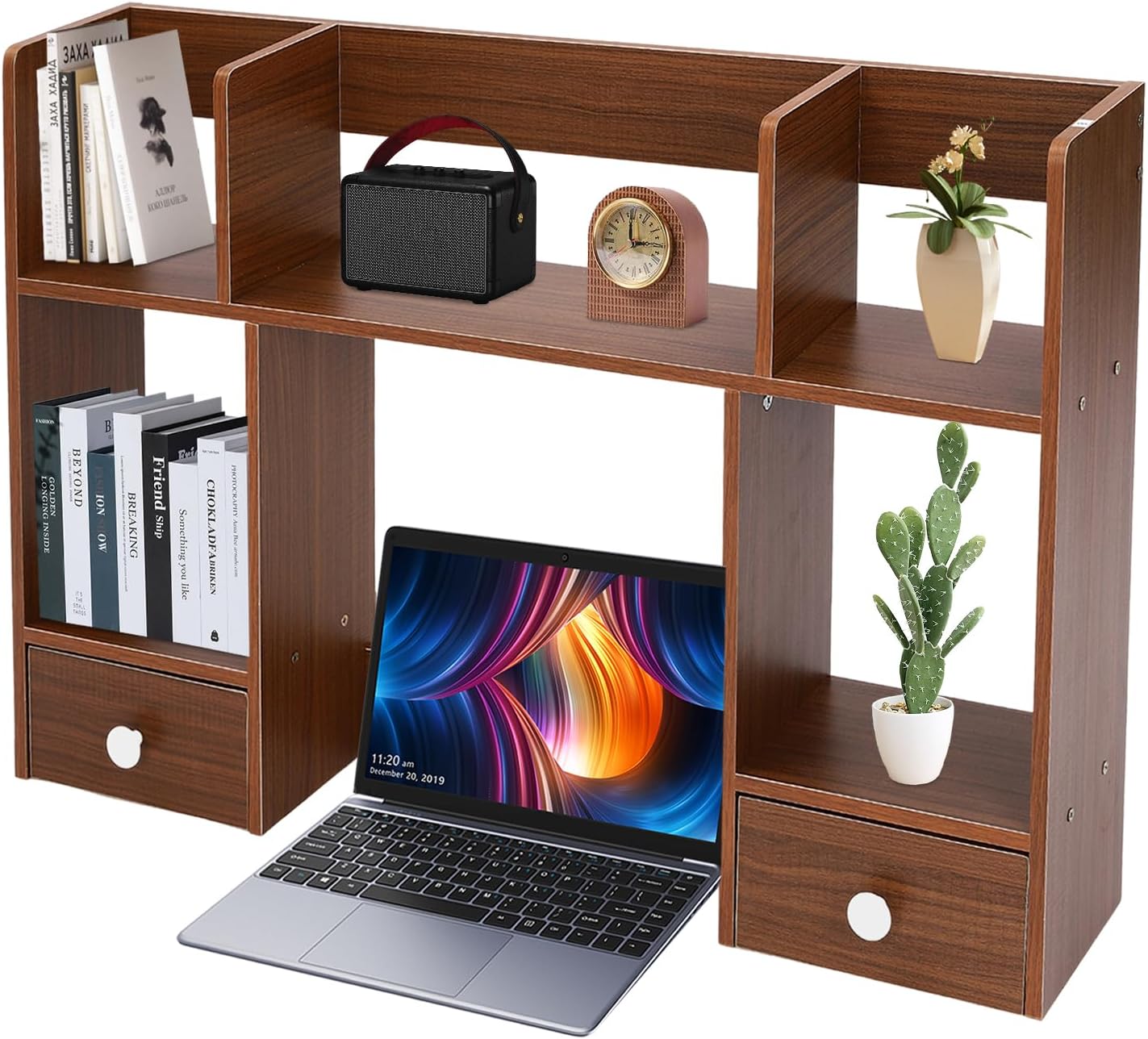 Amazon.com: Desktop Organizer Office Storage Rack, Wood Display Shelf ...