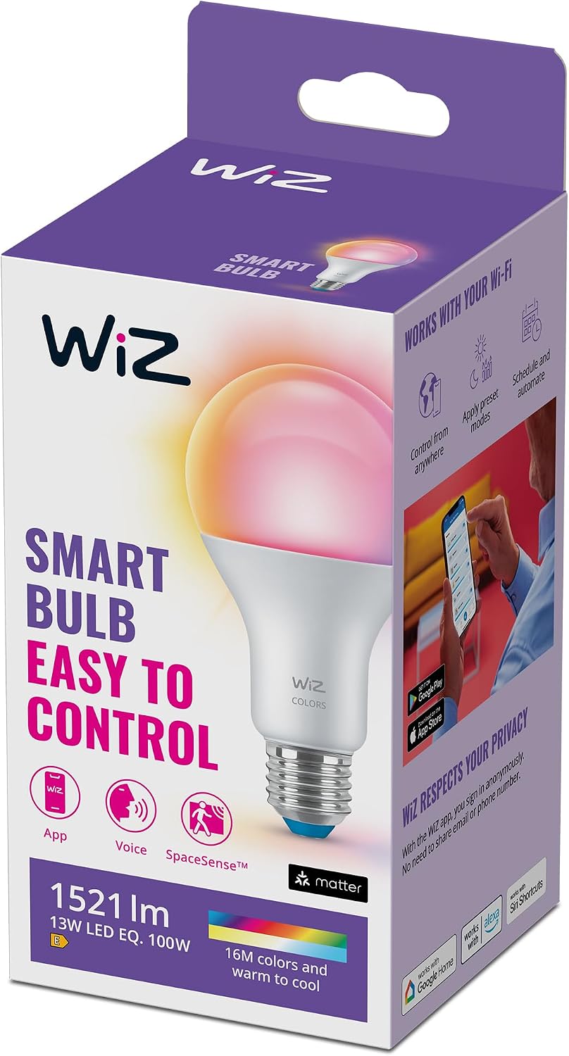 WiZ Tunable White and Colour LED Lamp, E27, Dimmable, Warm to Cool ...