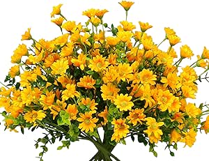 Amazon.com: alyptus Fake Mums Outdoor Flowers 8 Bundles Plants for ...