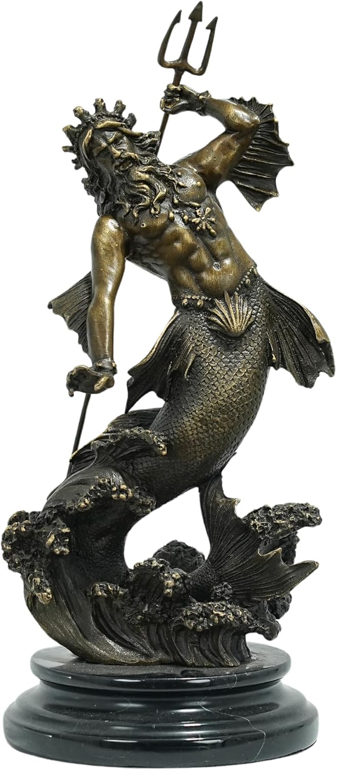 Amazon.com: Bronze Statue Greek Mythology King of The Sea Poseidon, 13 ...