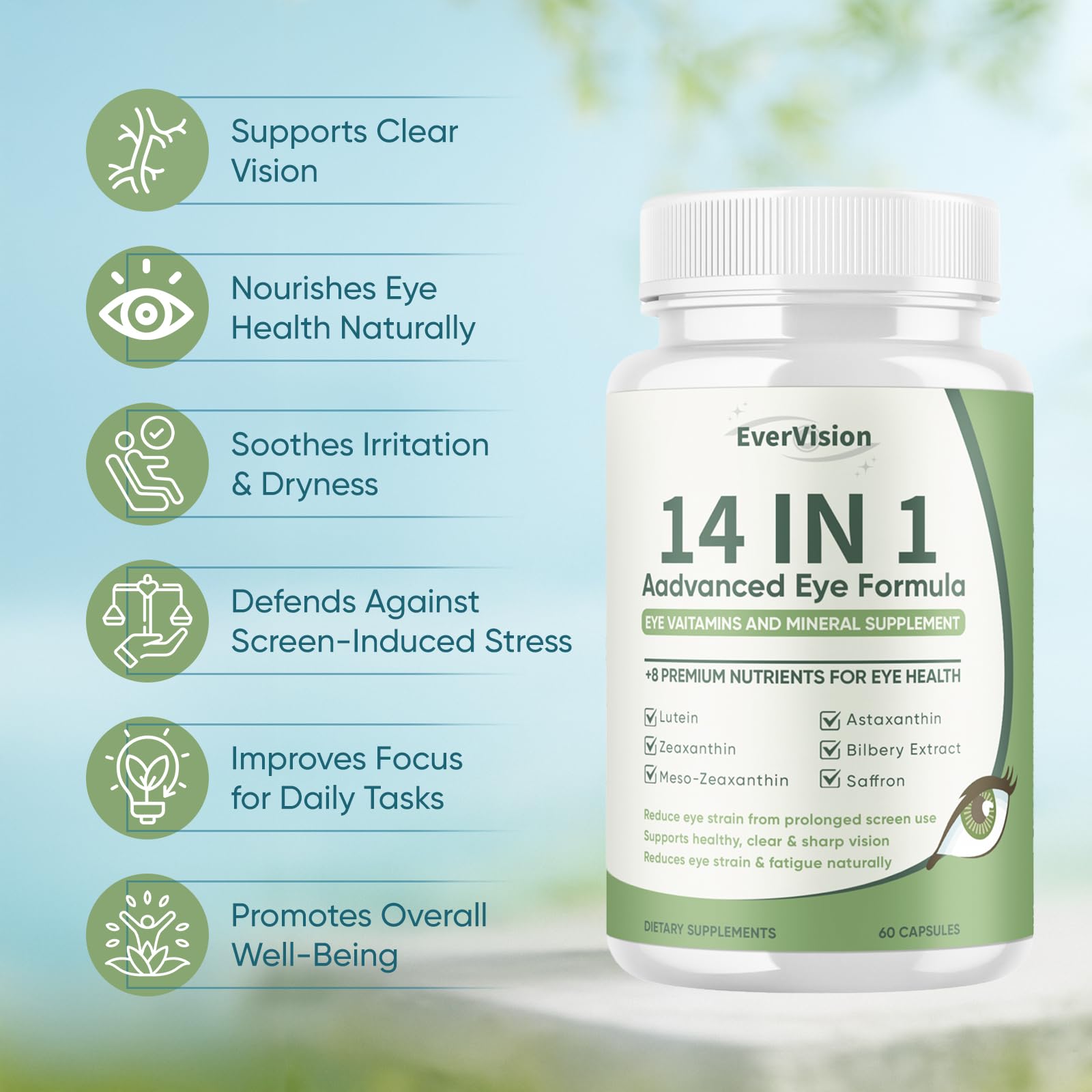 Snapklik.com : Evervision 14 In 1 Advanced Eye Formula, Eye Vitamin And Mineral Supplement