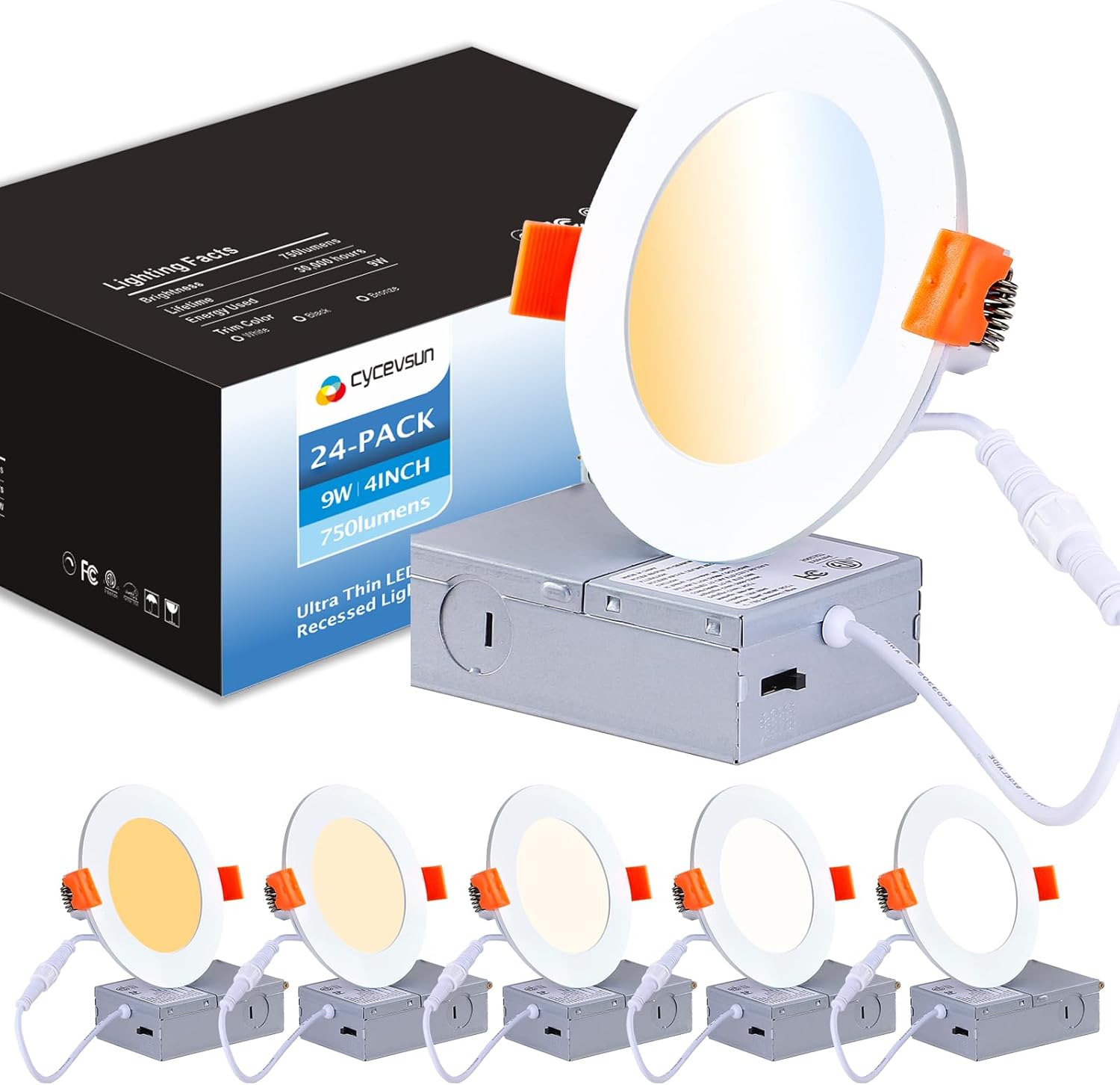 CycevSun 24 Pack Pot Lights LED 4 Inch Slim Recessed Lighting, Dimmable ...