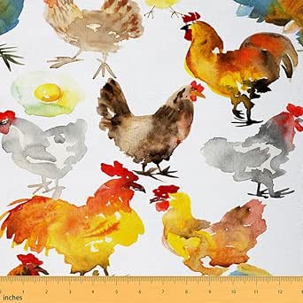 Amazon.com: jejeloiu Chicken Fabric by The Yard,Cute Chicken Pattern ...