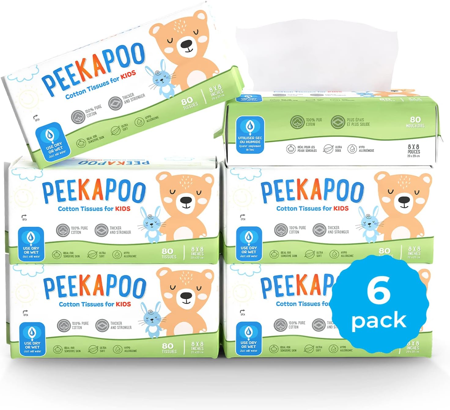 Peekapoo Cotton Tissues - Use Wet or Dry, Unscented, Hypoallergenic ...
