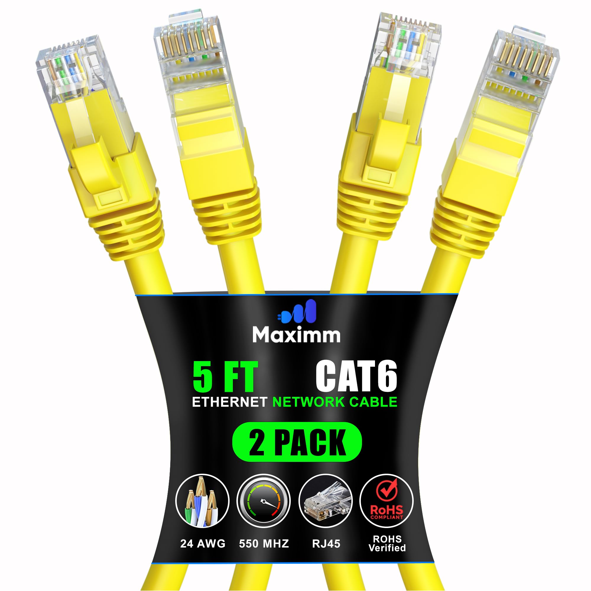 Amazon.com: Maximm Cat 6 Ethernet Cable 5 ft (2-Pack) - High-Speed LAN ...