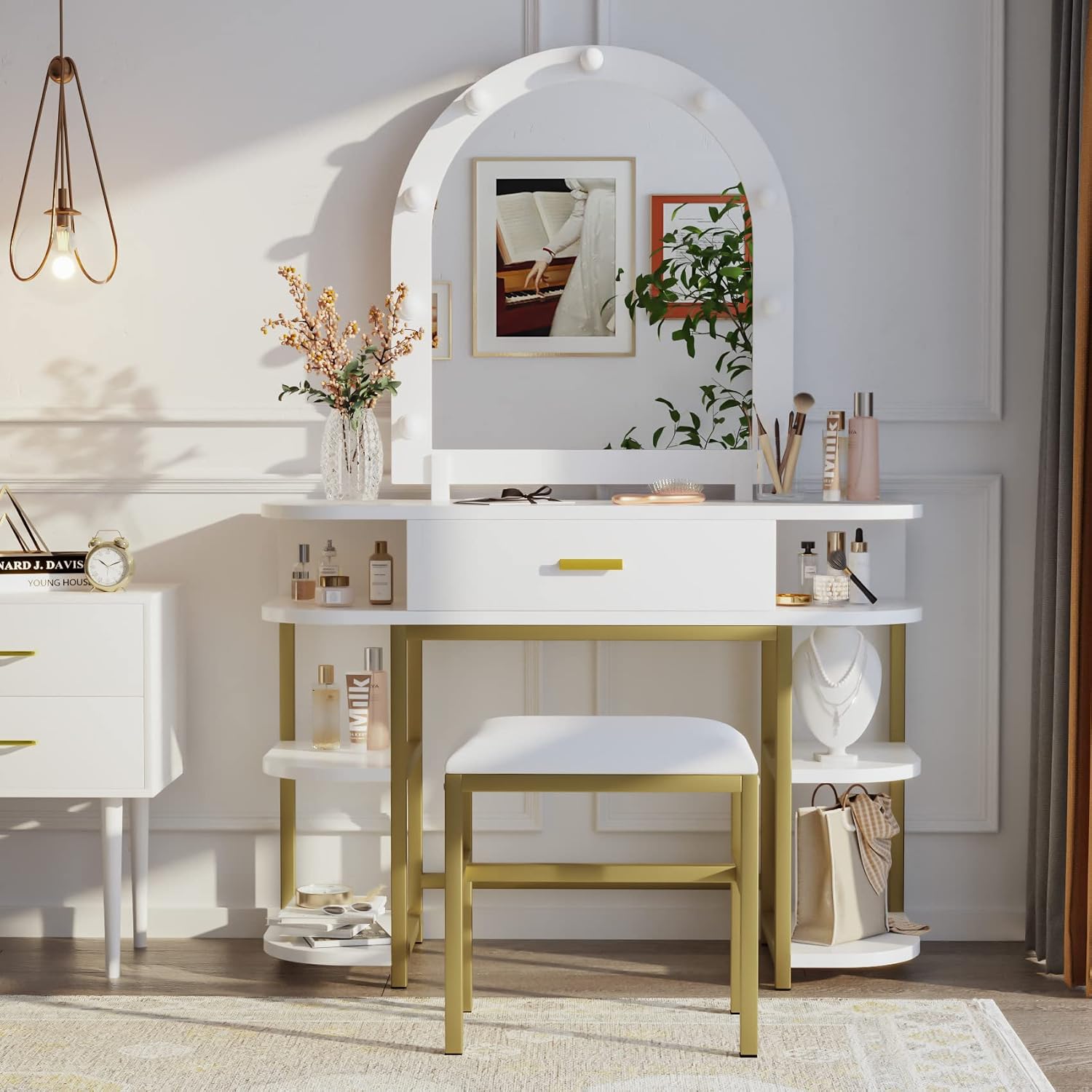 Amazon.com: Semiocthome White Vanity Mirror with Lights and Table Set ...