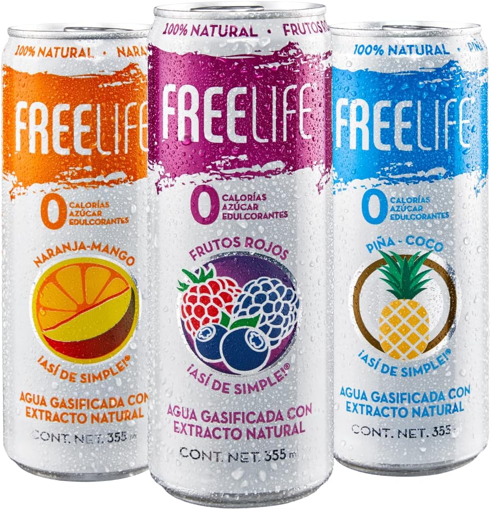 FreeLife | Agua gasificada con extracto natural de frutas, sin azúcar ...