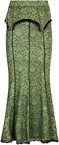 Amazon.com: Green Printed High Waist Slim Skirt Women's Lace Spliced ...