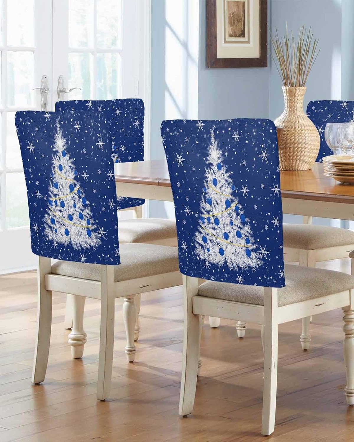 Amazon.com: Anzona Blue Christmas Tree Chair Back Covers for Dining ...