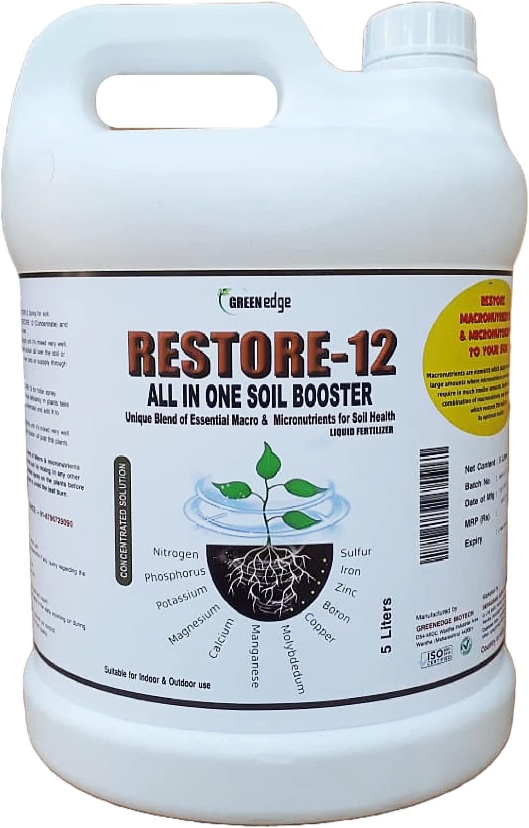 Greenedge RESTORE 12 SOIL BOOSTER (5 Liters) 12 IN 1 MACRO & MICRO ...