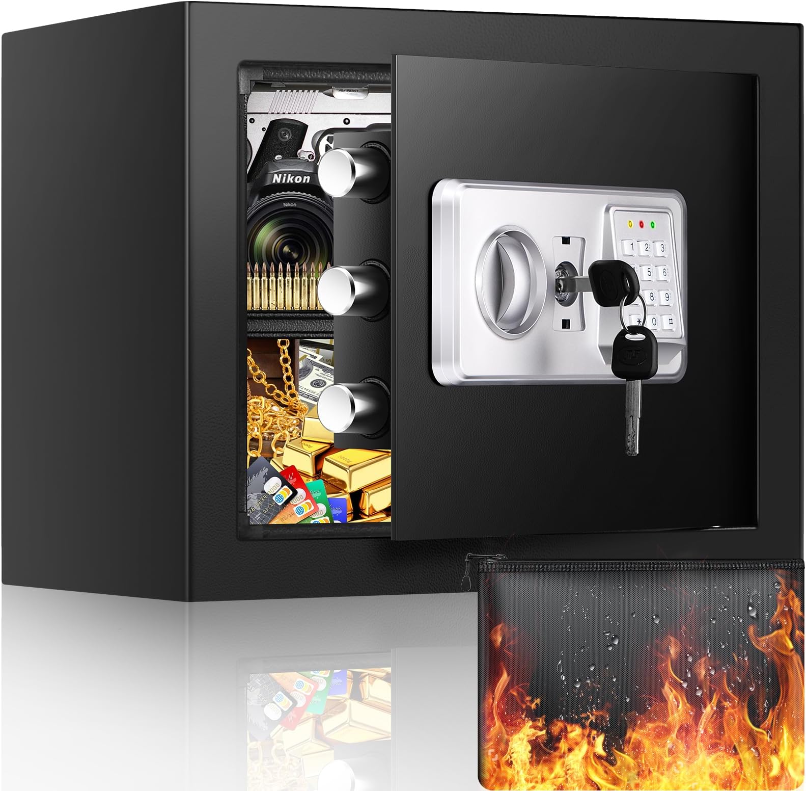 Coffre-fort ignifuge étanche de 1,2 cubes avec sac à billets ignifuge ...
