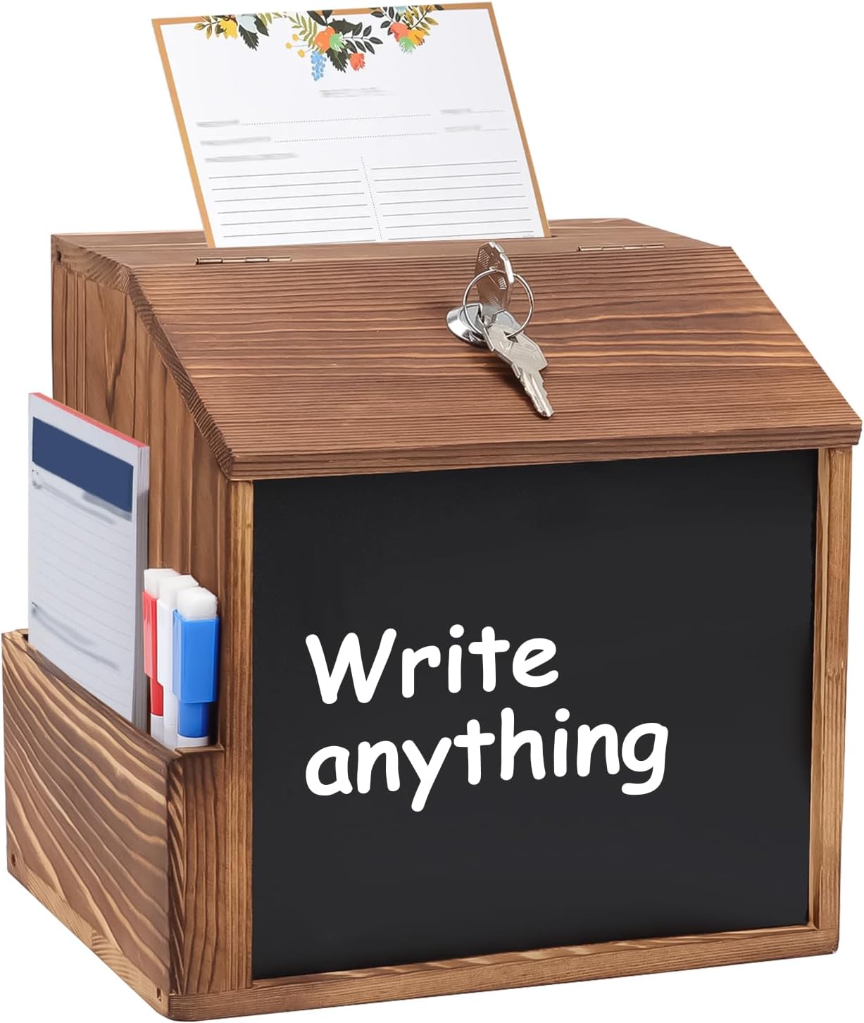 Wood Suggestion Box with Lock and Slot,Wall Mounted Comment Ballot Box ...