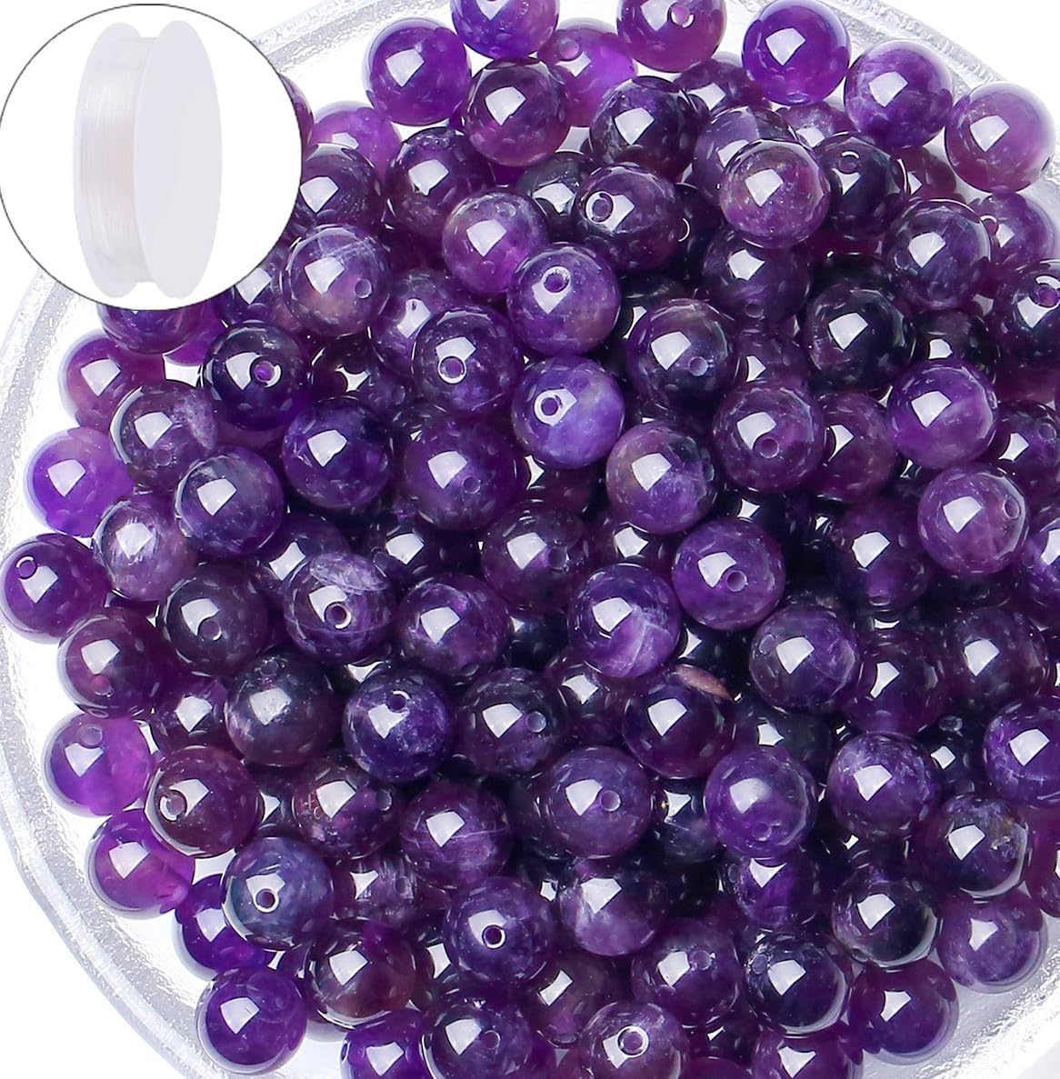 Amazon.com: QINJIEJIE 60PCS Amethyst Beads 8mm Natural Beads Round ...