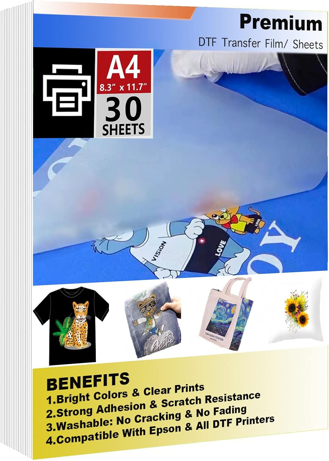 Amazon.com: DTF Transfer Film, 30 Sheets A4 Transfer Paper Double-Sided ...