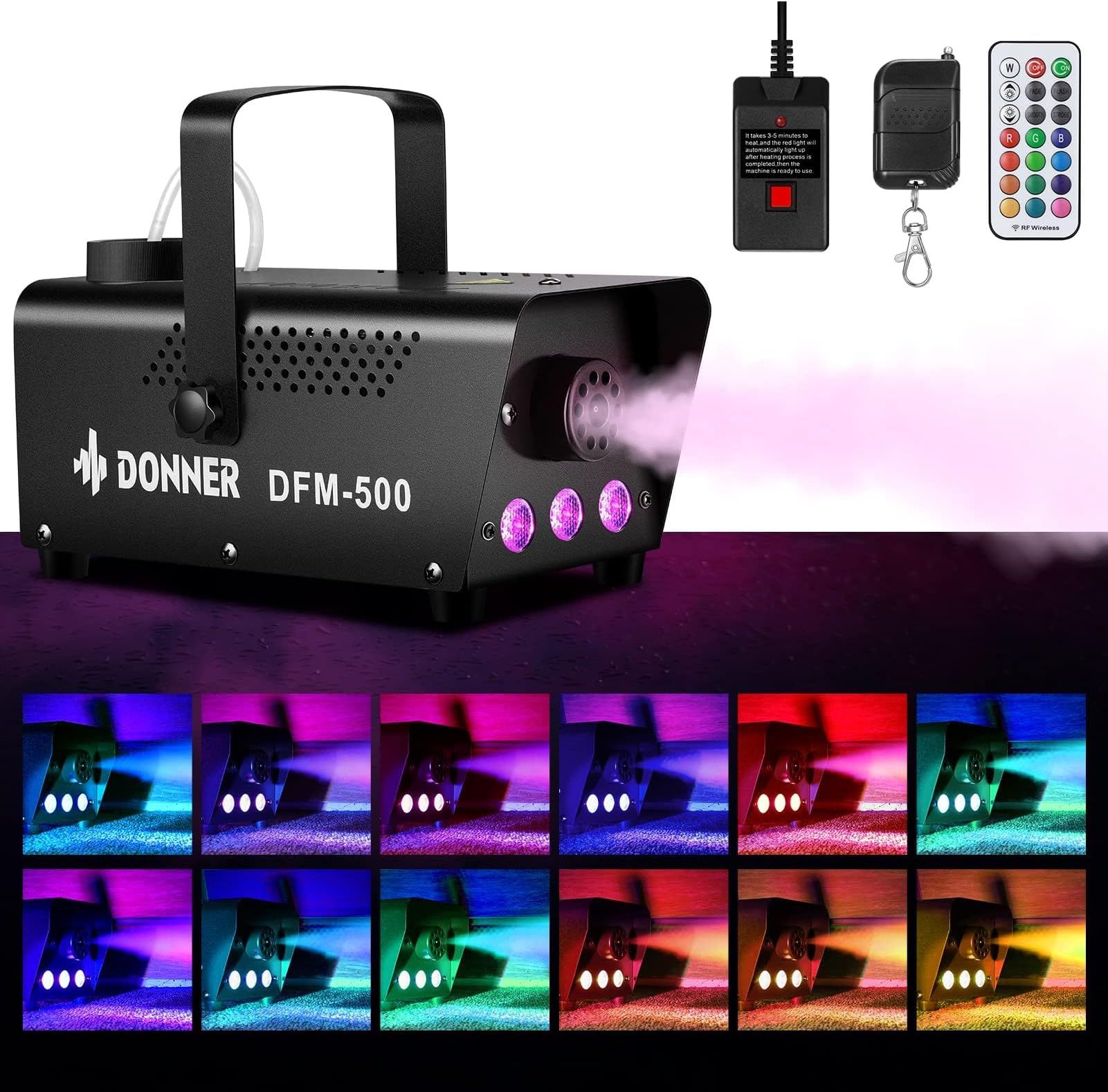 Donner DFM-500 500W Fog Machine with Controllable RGB LED Lights, DJ ...