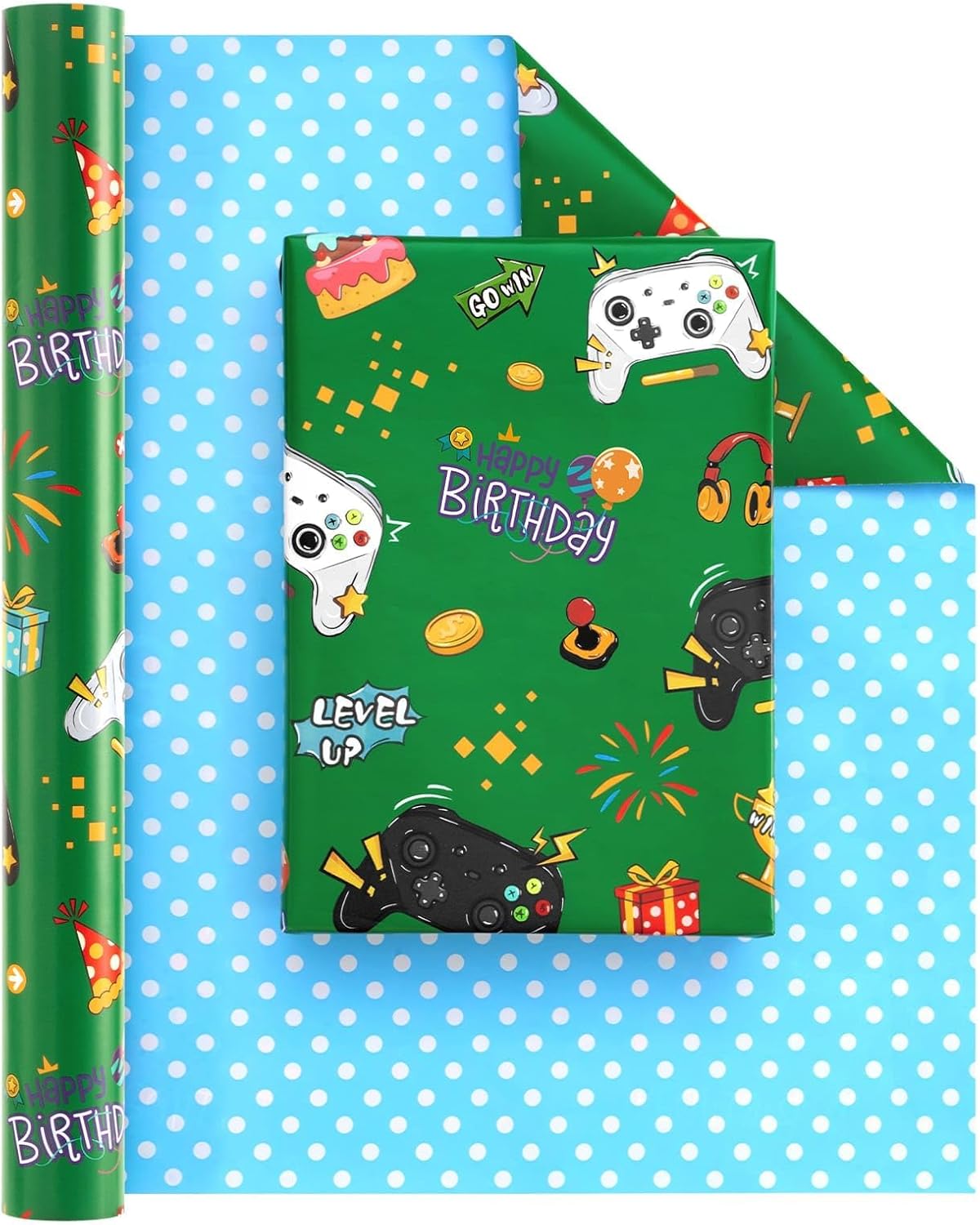 WERNNSAI Gaming Wrapping Paper Roll - 43.2 cm x 10m Reversible Video ...