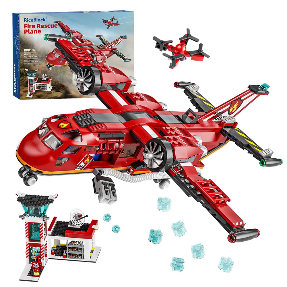 RiceBlock City Fire Rescue Plane Building Sets, Suitble for Kids and ...