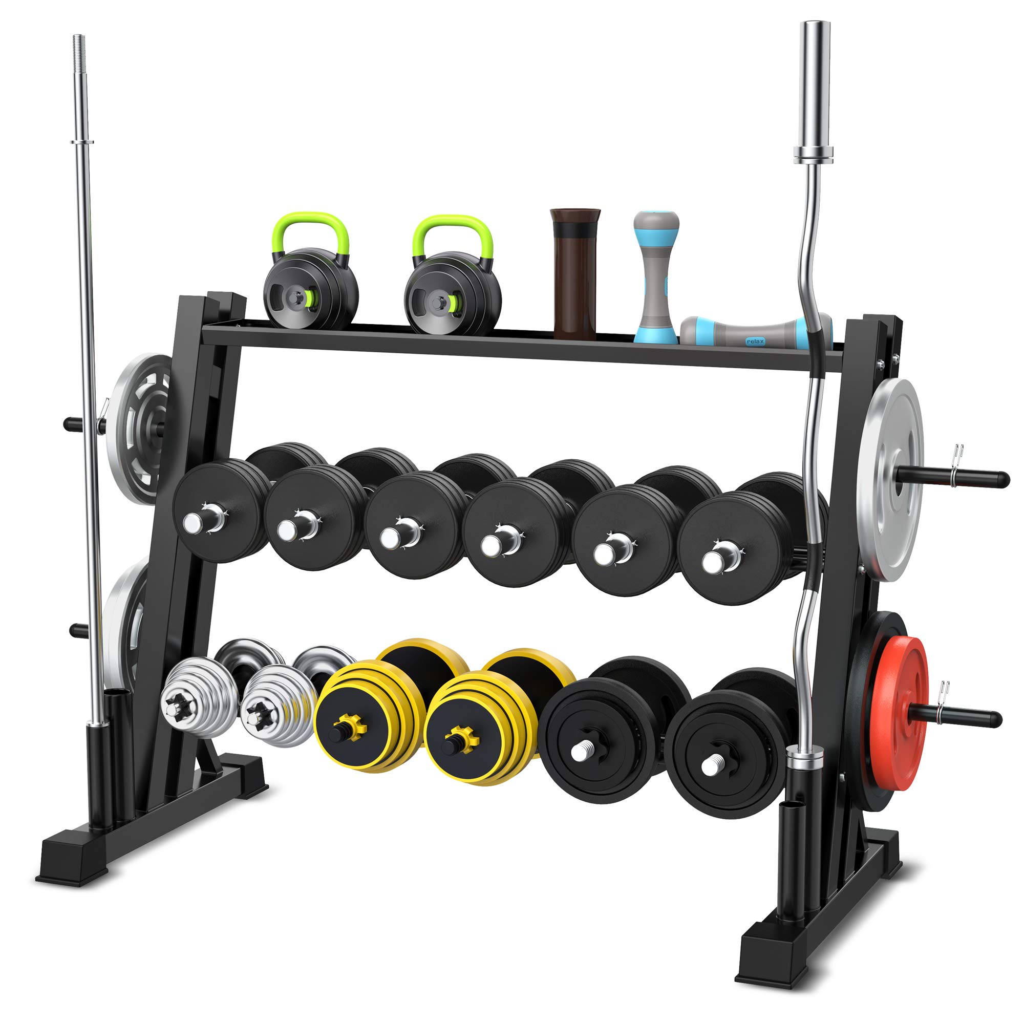 Buy 3 Tier Dumbbell Rack for Home Gym, Dual Vertical Bar Rack All in ...