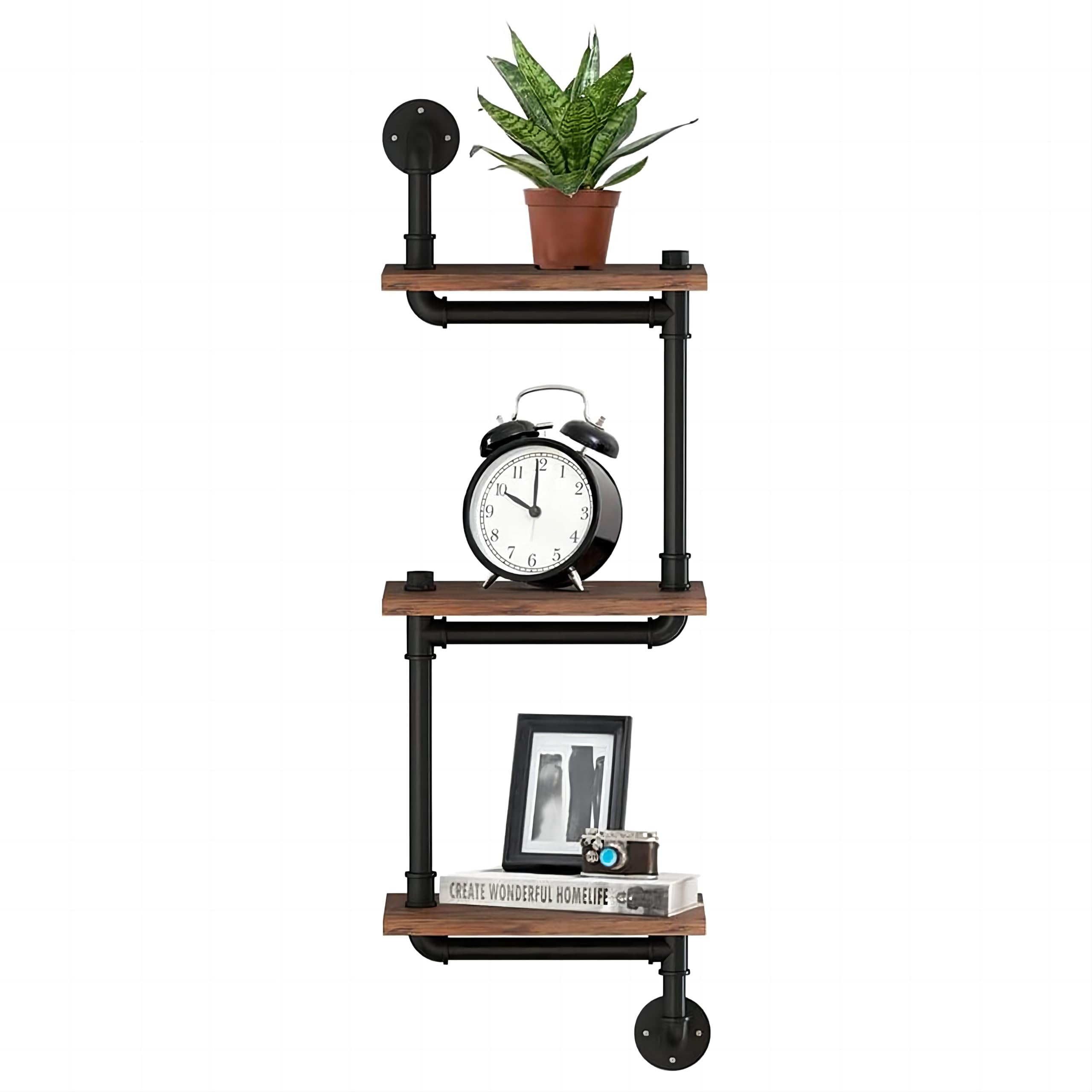 Floating Shelves Industrial Wall Shelving with Wood Planks, 3 Tier ...