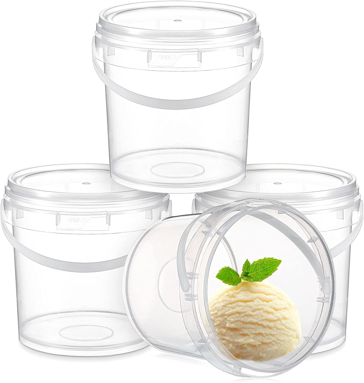 Amazon.com: 4 Pieces 2L Ice Cream Bucket Reusable Ice Cream Freezer ...