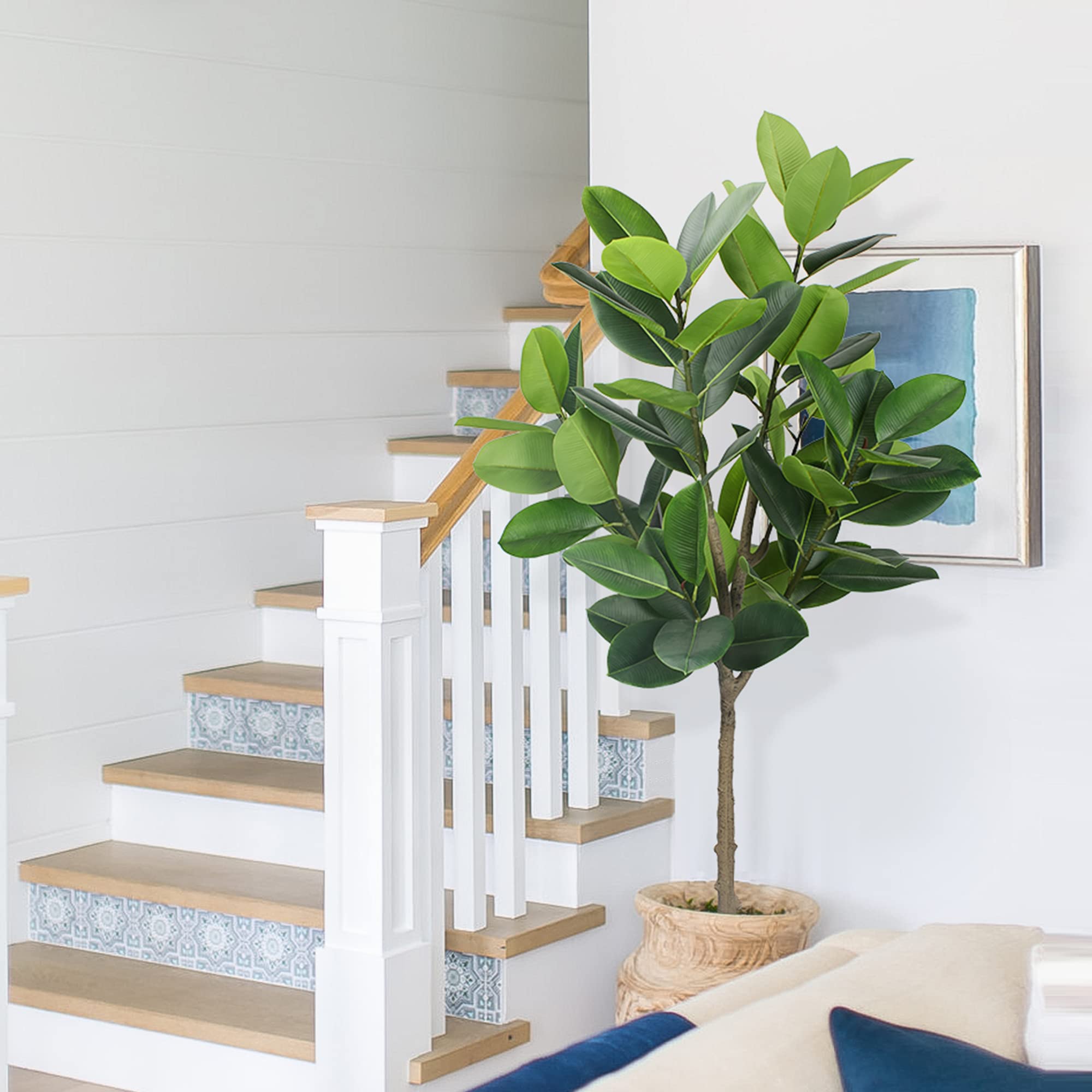 Yepdin Artificial Rubber Tree 6 Feet with Plastic Pot Artificial Plant ...