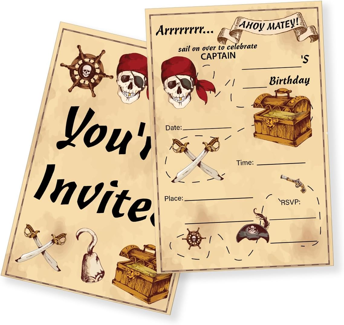 Amazon.com : Pirate Birthday Party Invitations With Envelopes Set of 20 ...